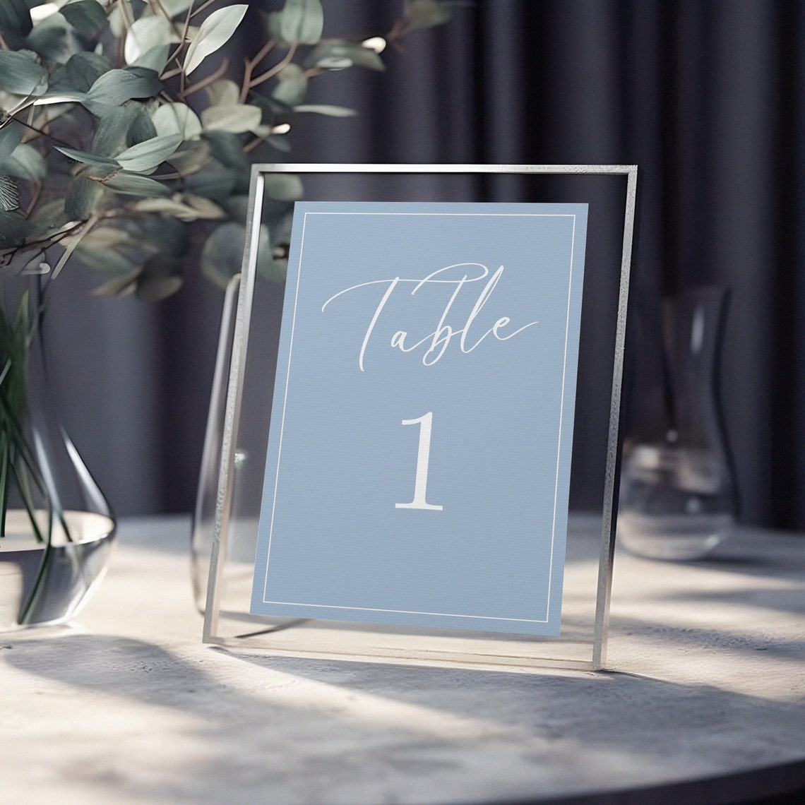 Elegant Dusty Blue Wedding Table Number Sign Template (digital Download ...