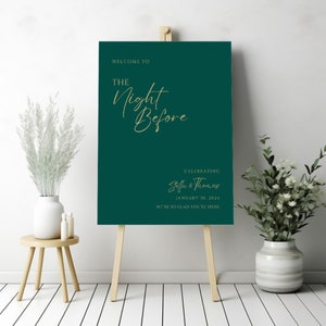 Emerald Green and Gold Night Before Welcome Sign Template INSTANT ...