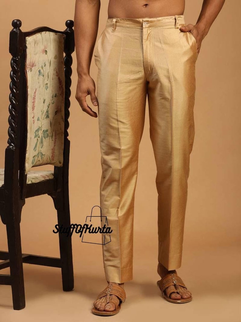 Handmade Silk Pajama Pants for Men: Golden Ethnic Trousers - Etsy