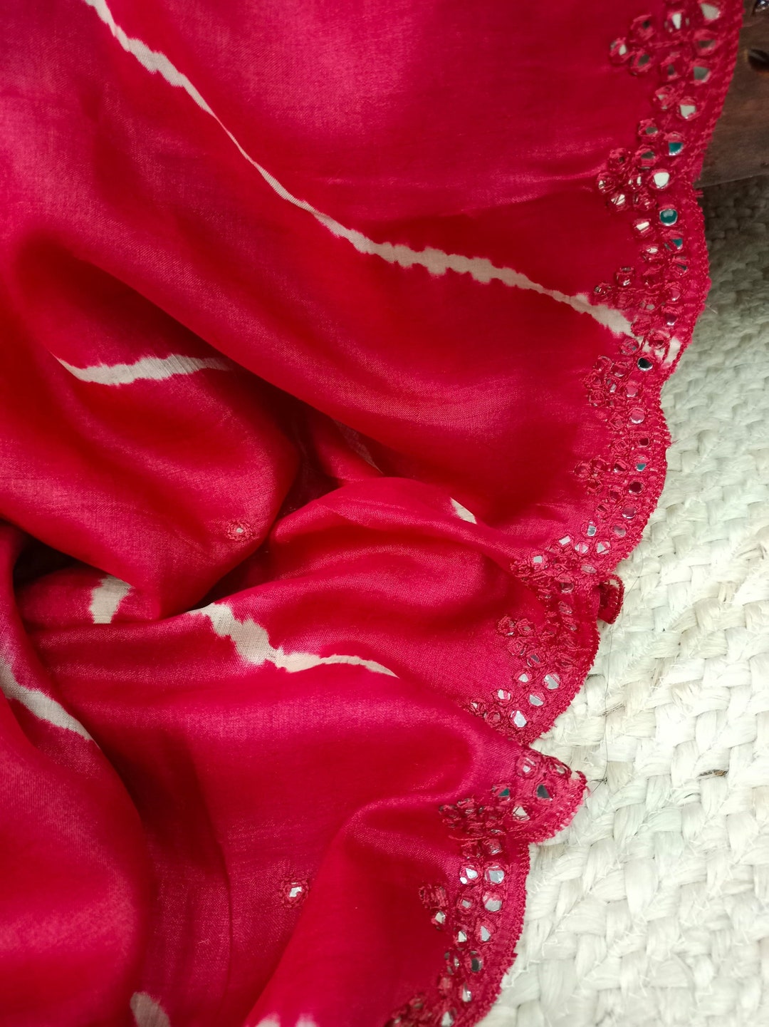 Pure Tussar Silk LEHARIYA Mirror Work - Etsy