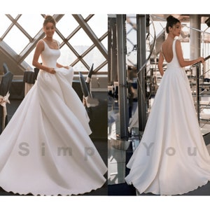 Stunning Backless Satin Wedding Gown, Modern Bride, Square Collar ...