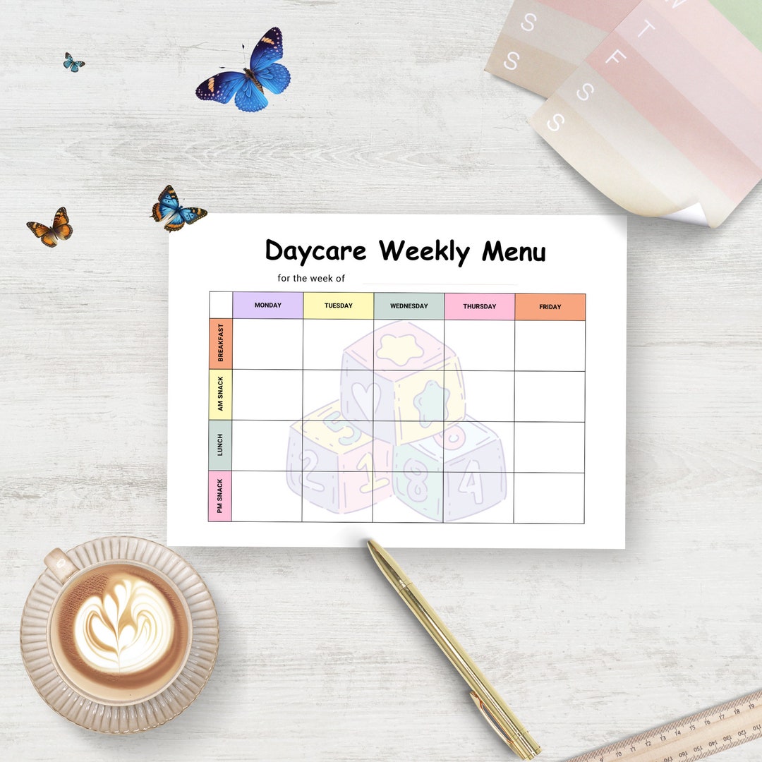 Daycare Meal Planner | Preschool Menu | Daycare Weekly Menu | Daycare ...