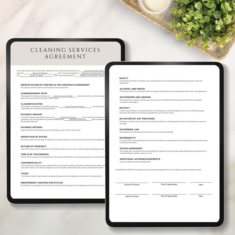 Printable Cleaning Contract Template Janitor Printable Cleaning ...