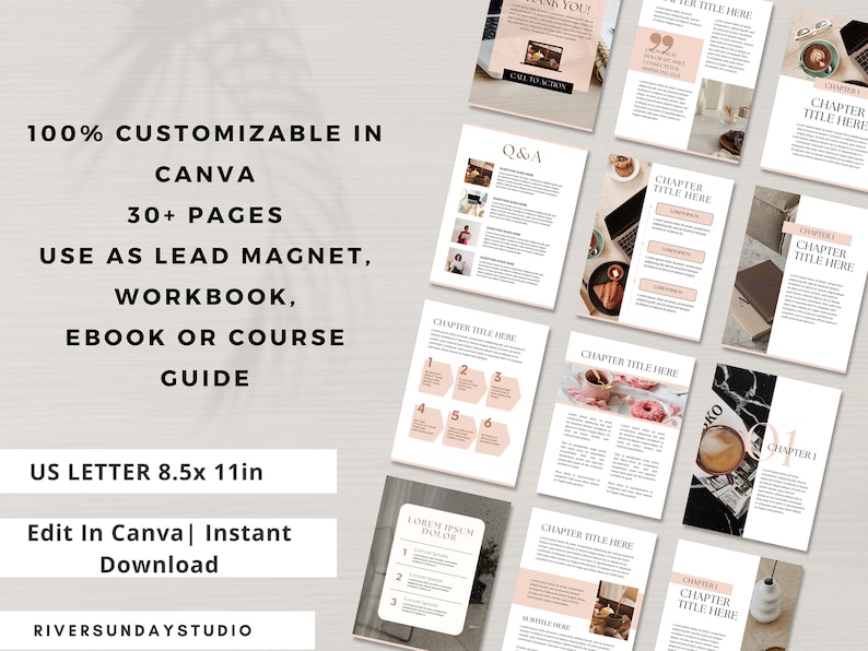 Girly Ebook Canva Template, 30+ Page Boss Babe Workbook for Coaches ...