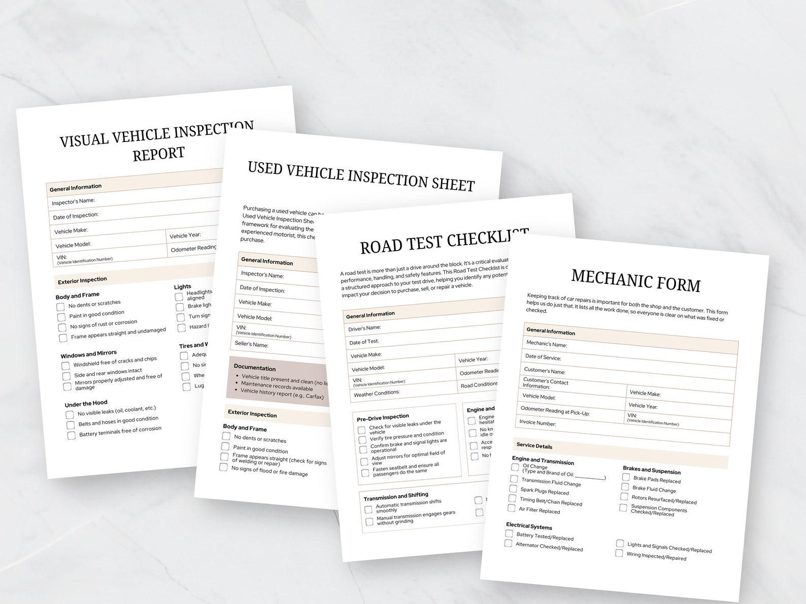 Vehicle Inspection Checklist Bundle | Service Department | Visual ...