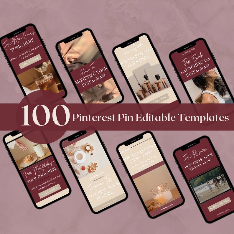 Pinterest Pin Templates Canva, 100 Neutral Marketing Pins for Digital ...