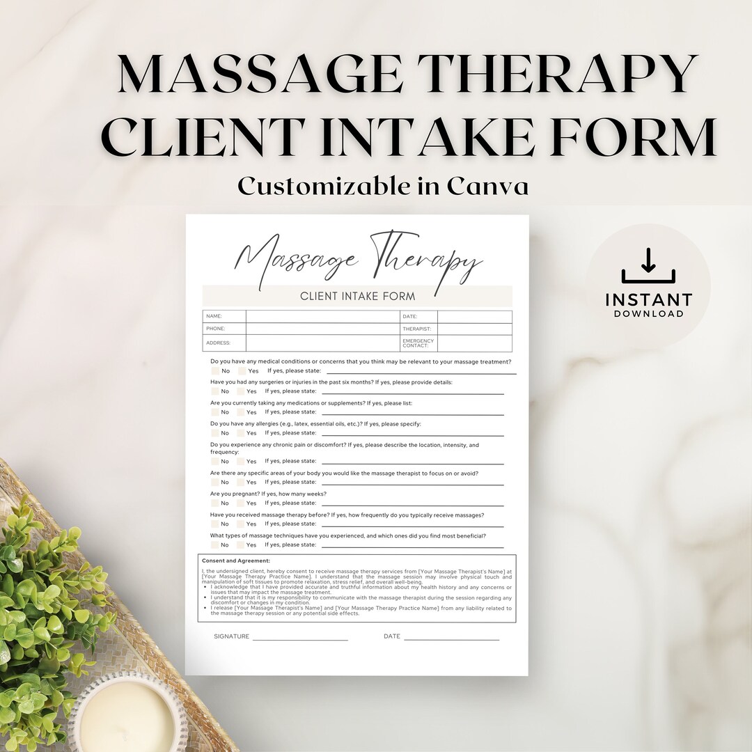 Massage Therapist Client Form | Massage Therapist | Massage ...