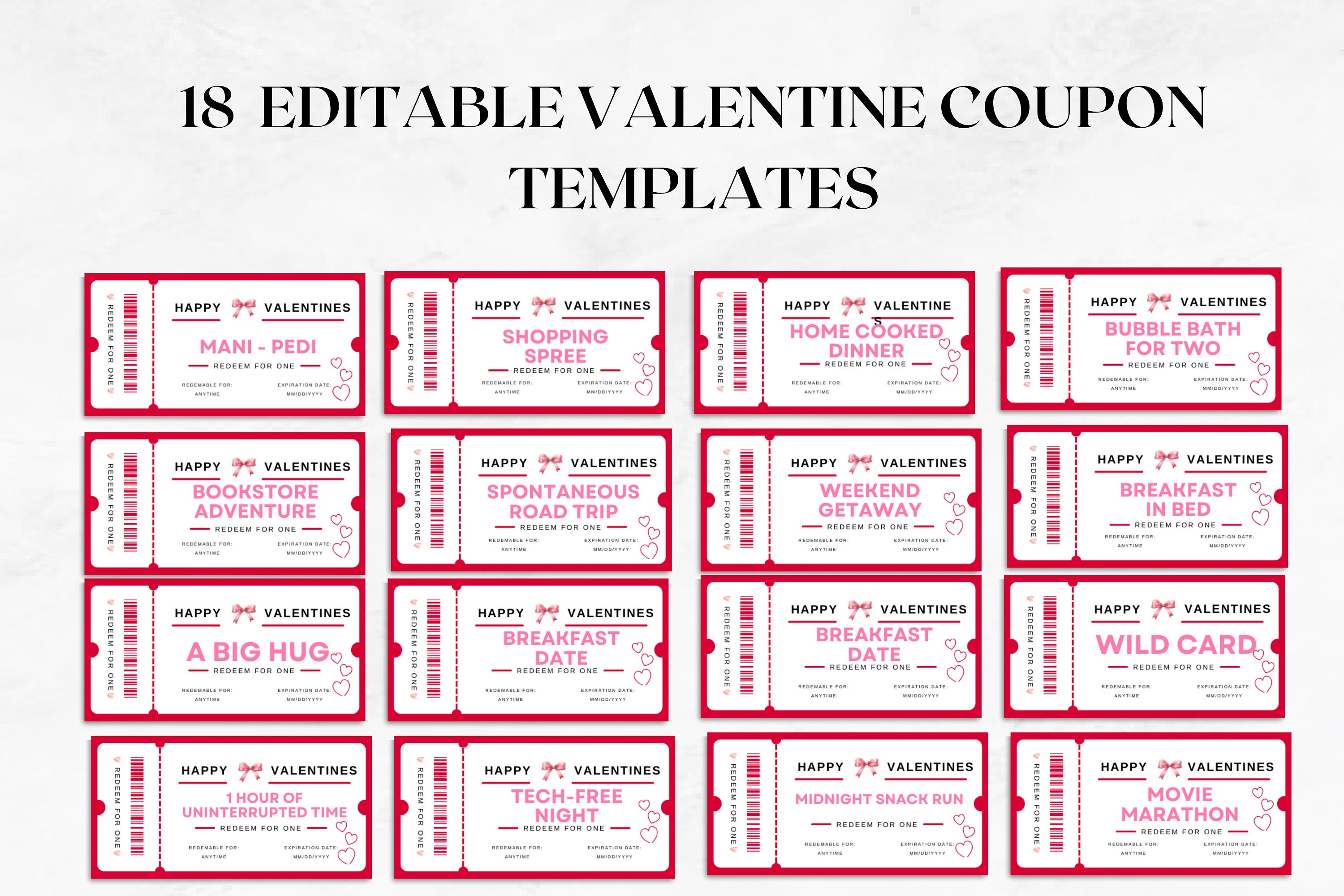 Valentine Coupon Book Editable Templates | Love Coupons | Gift Coupons ...