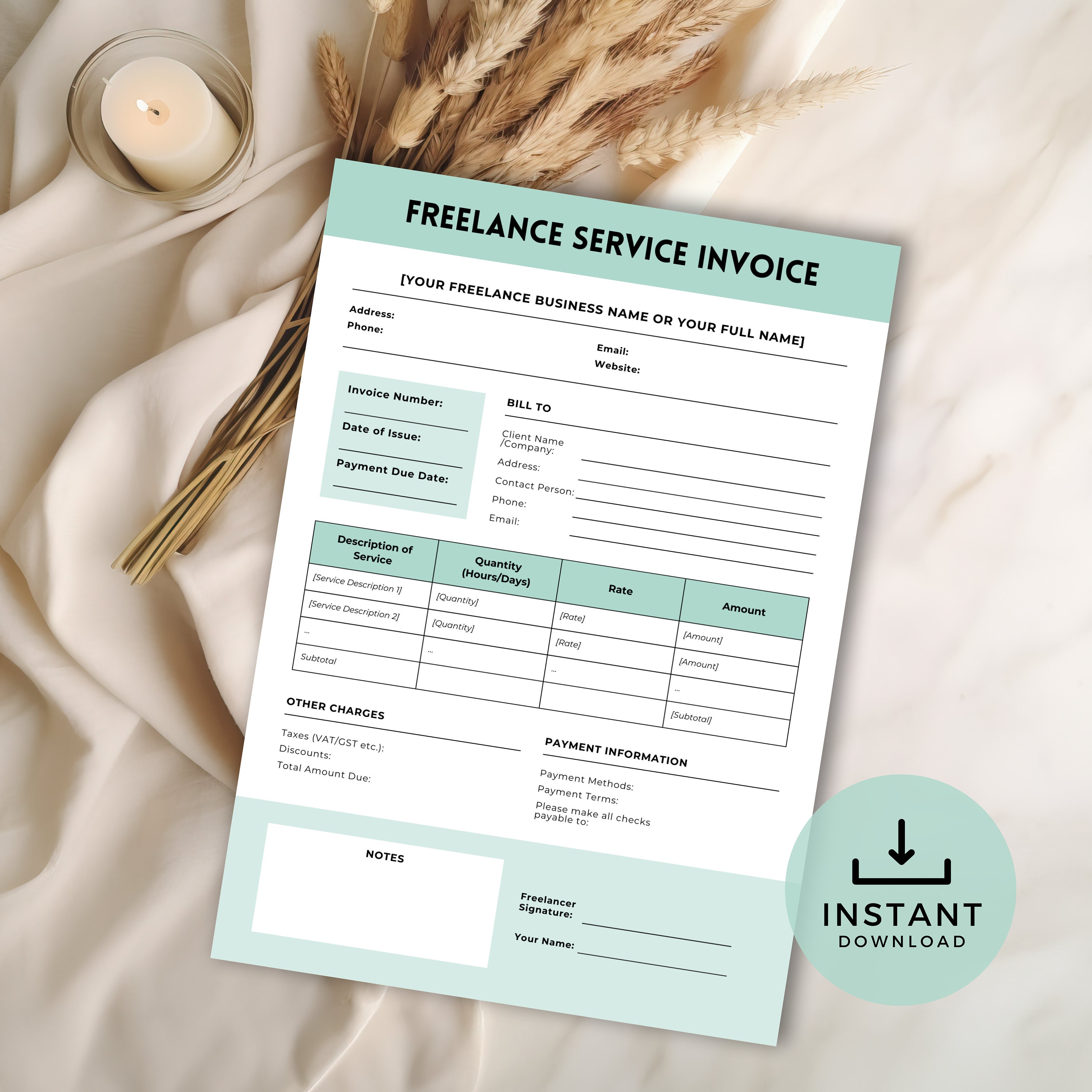 Freelance Work Invoice Template Basic Service Invoice Template Editable ...