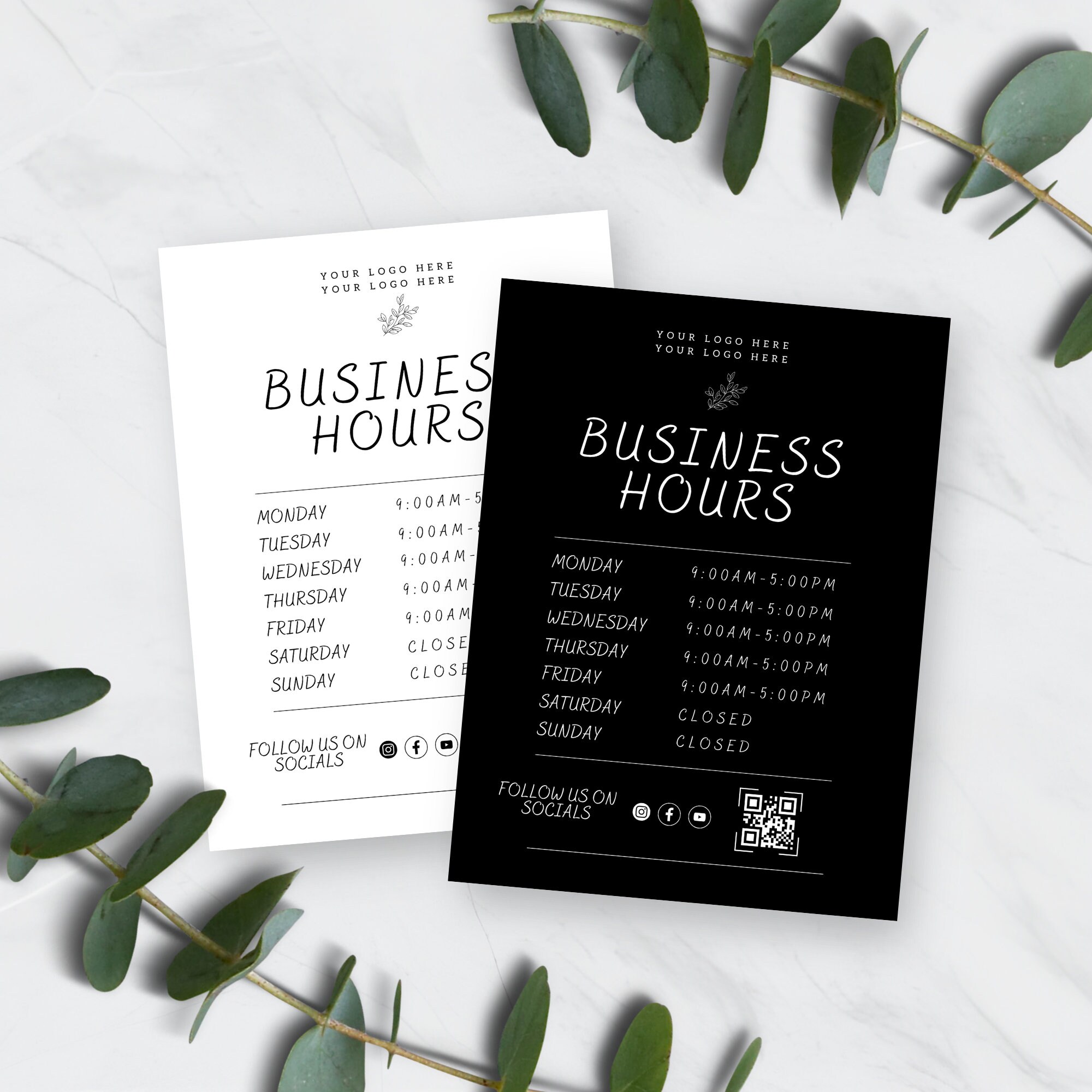 Business Hours Sign Printable |open Hours | Storefront Hours | Store ...