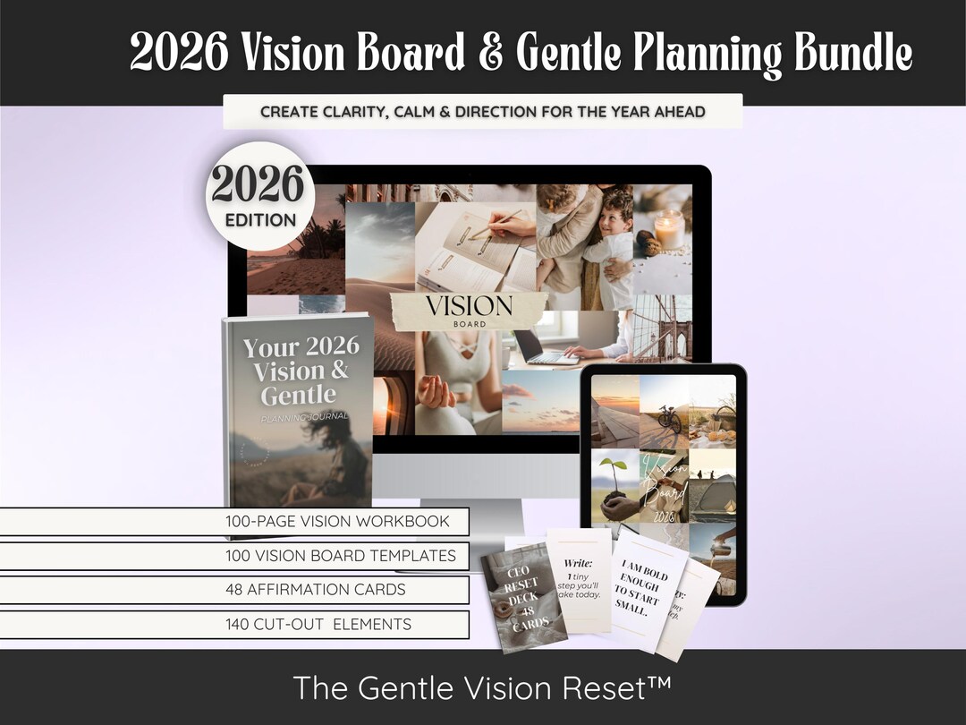 2026 Vision Board Canva Kit With Images, Gentle Vision Board Templates ...