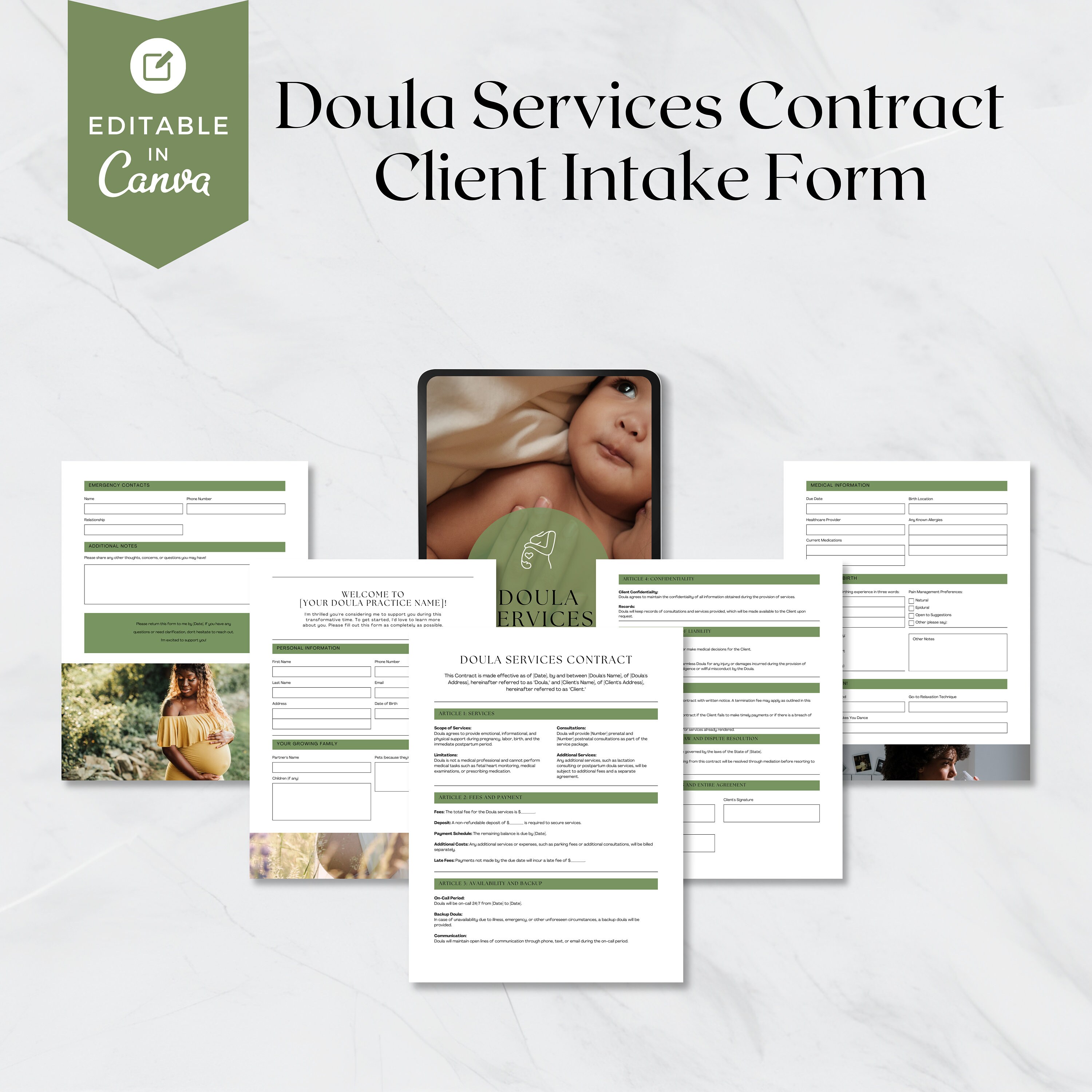 Doula Client Intake Form Doula Business Paperwork Bundle Canva ...