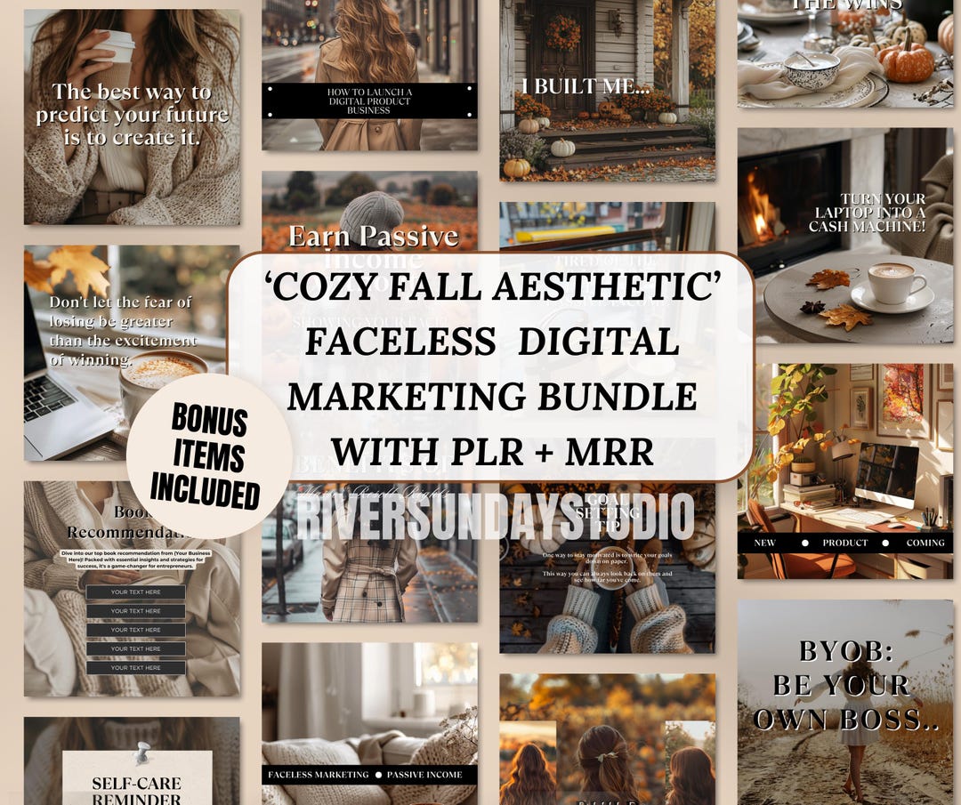 Fall Aesthetic Faceless Digital Marketing Bundle| MRR | Fall Faceless ...