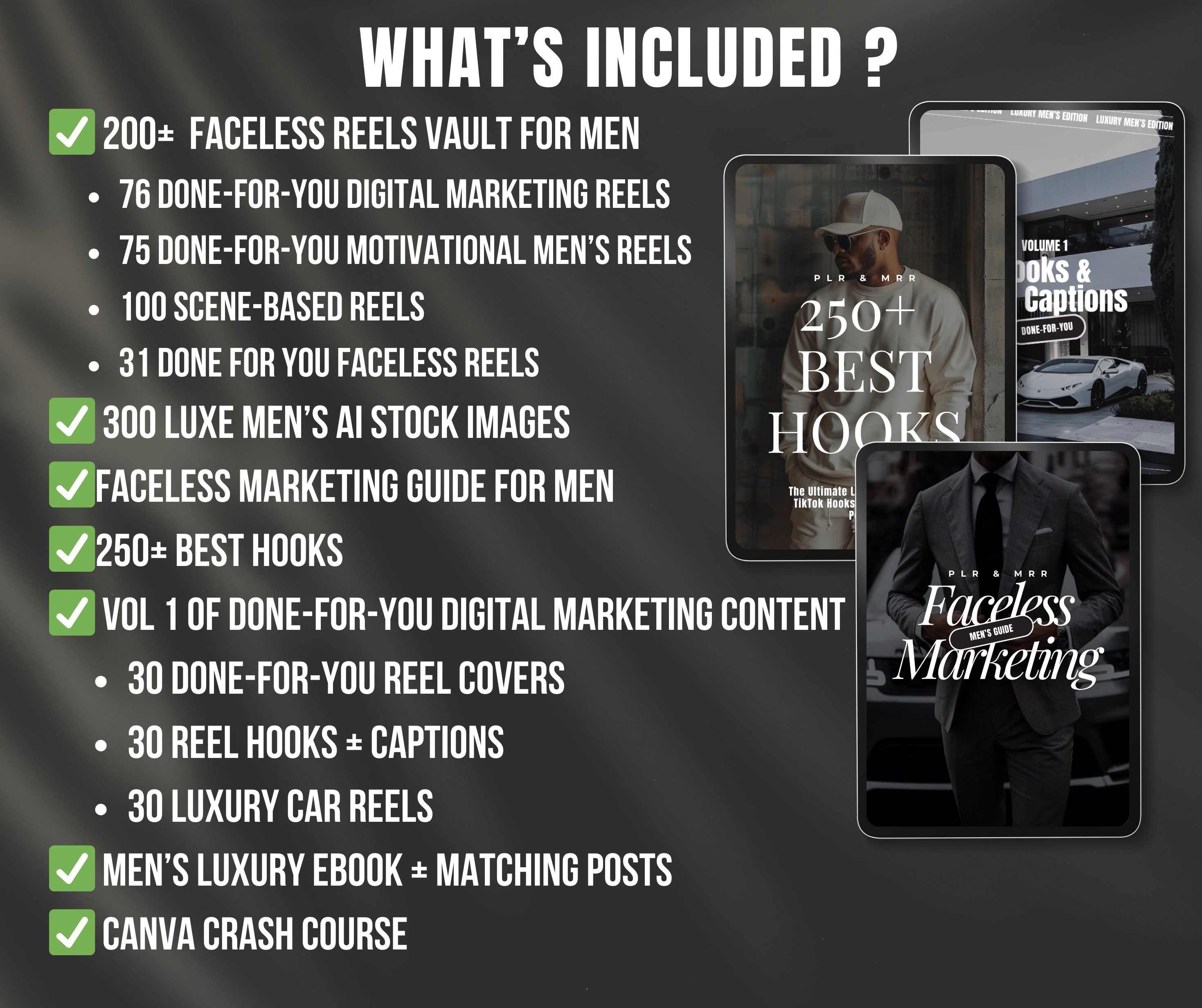 Faceless for Men Digital Marketing Bundle 200 Reels, Canva Crash Course ...