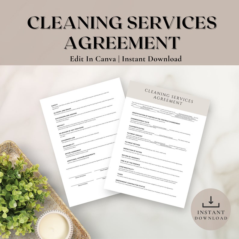 Printable Cleaning Contract Template Janitor Printable Cleaning ...