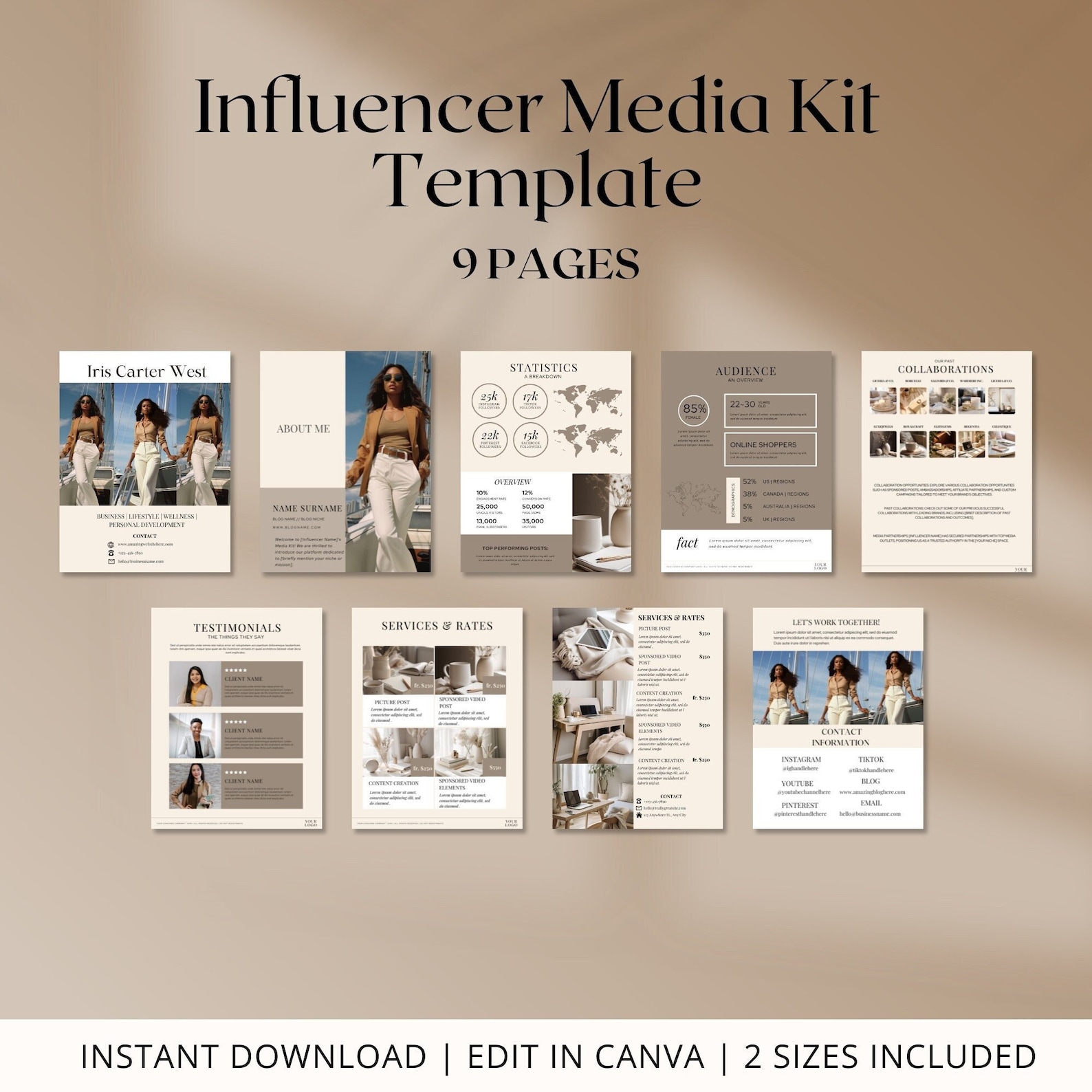 Influencer Media Kit Template | Editable Canva Press Kit, Brand ...