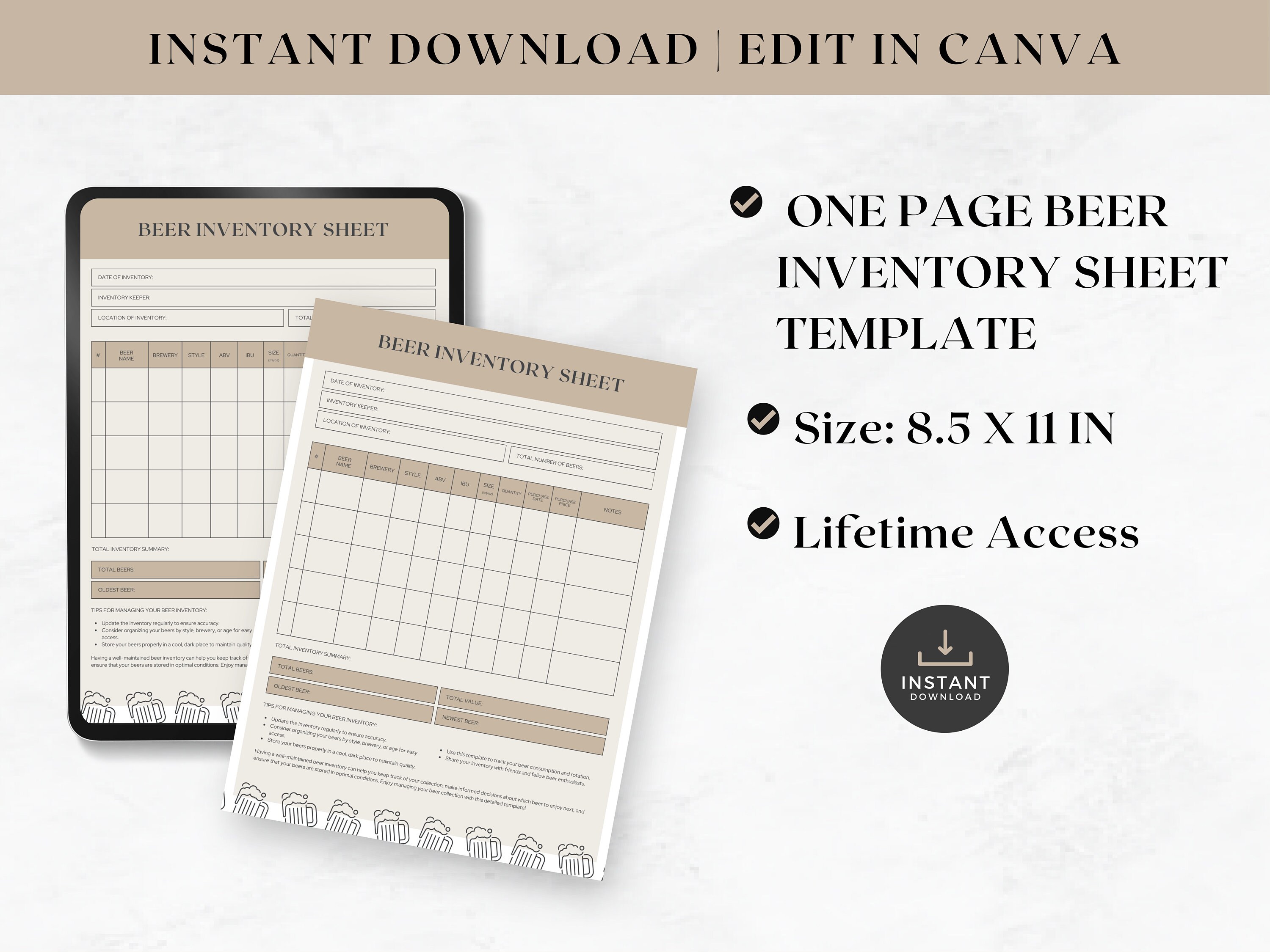 Beer Inventory Sheet | Inventory Tracker | Editable Inventory Log ...