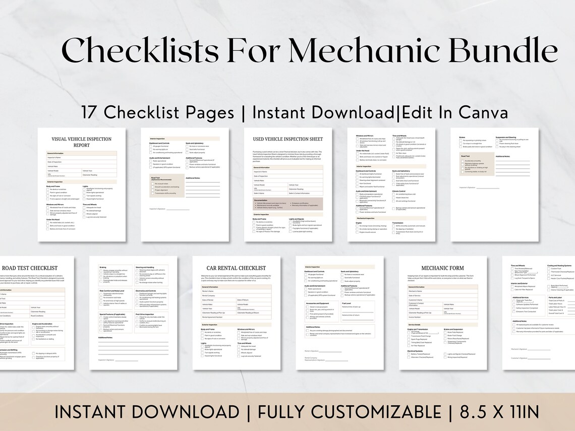 Vehicle Inspection Checklist Bundle | Service Department | Visual ...
