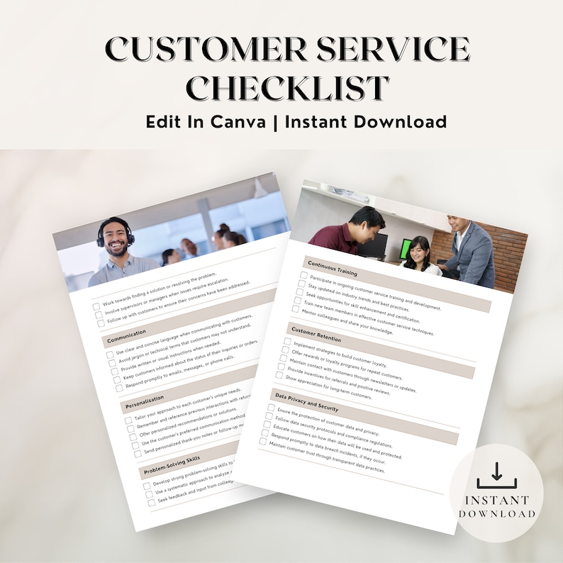 Customer Service Checklist Canva Templates Printable Business Checklist ...