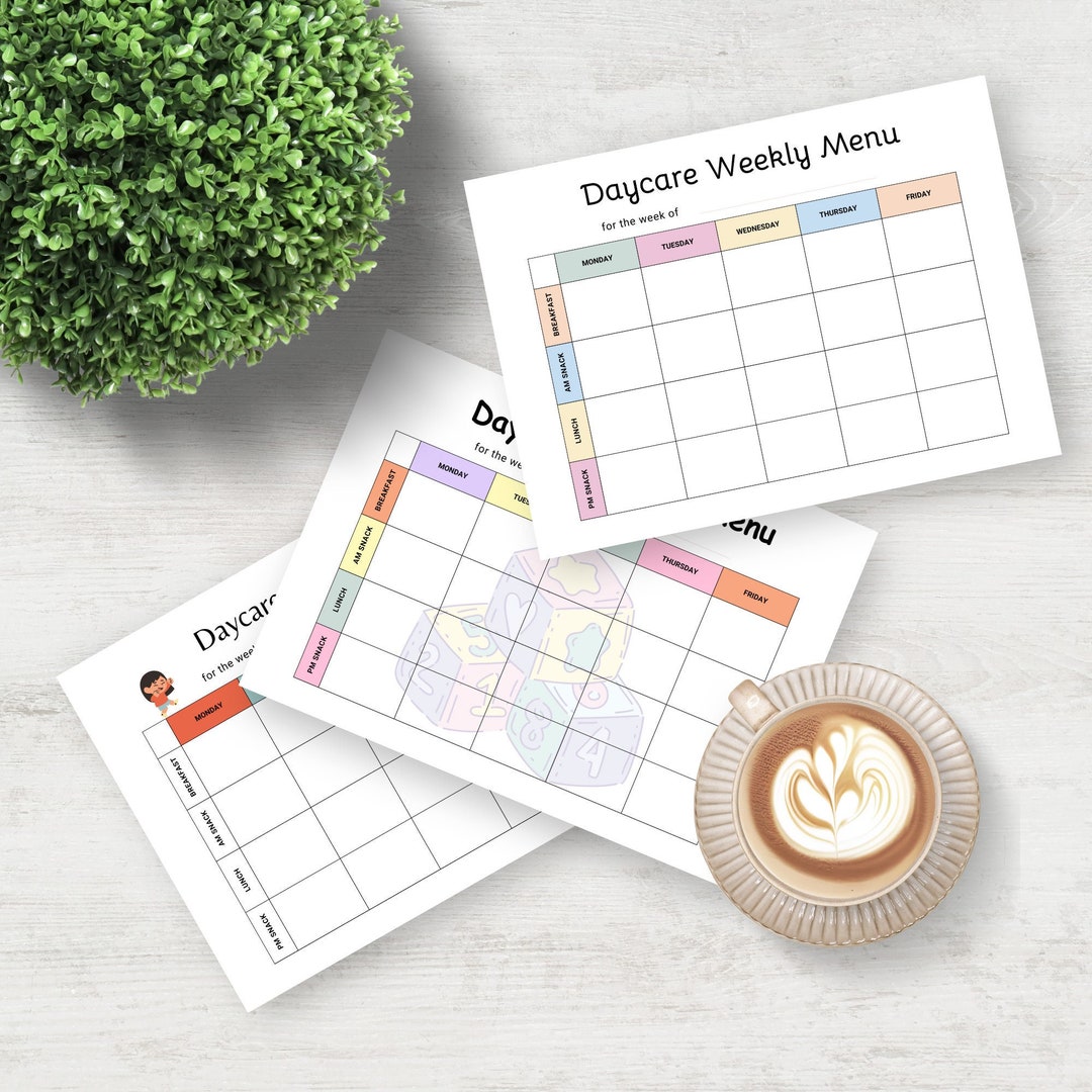 Daycare Meal Planner Preschool Menu Daycare Weekly Menu Daycare Meal ...