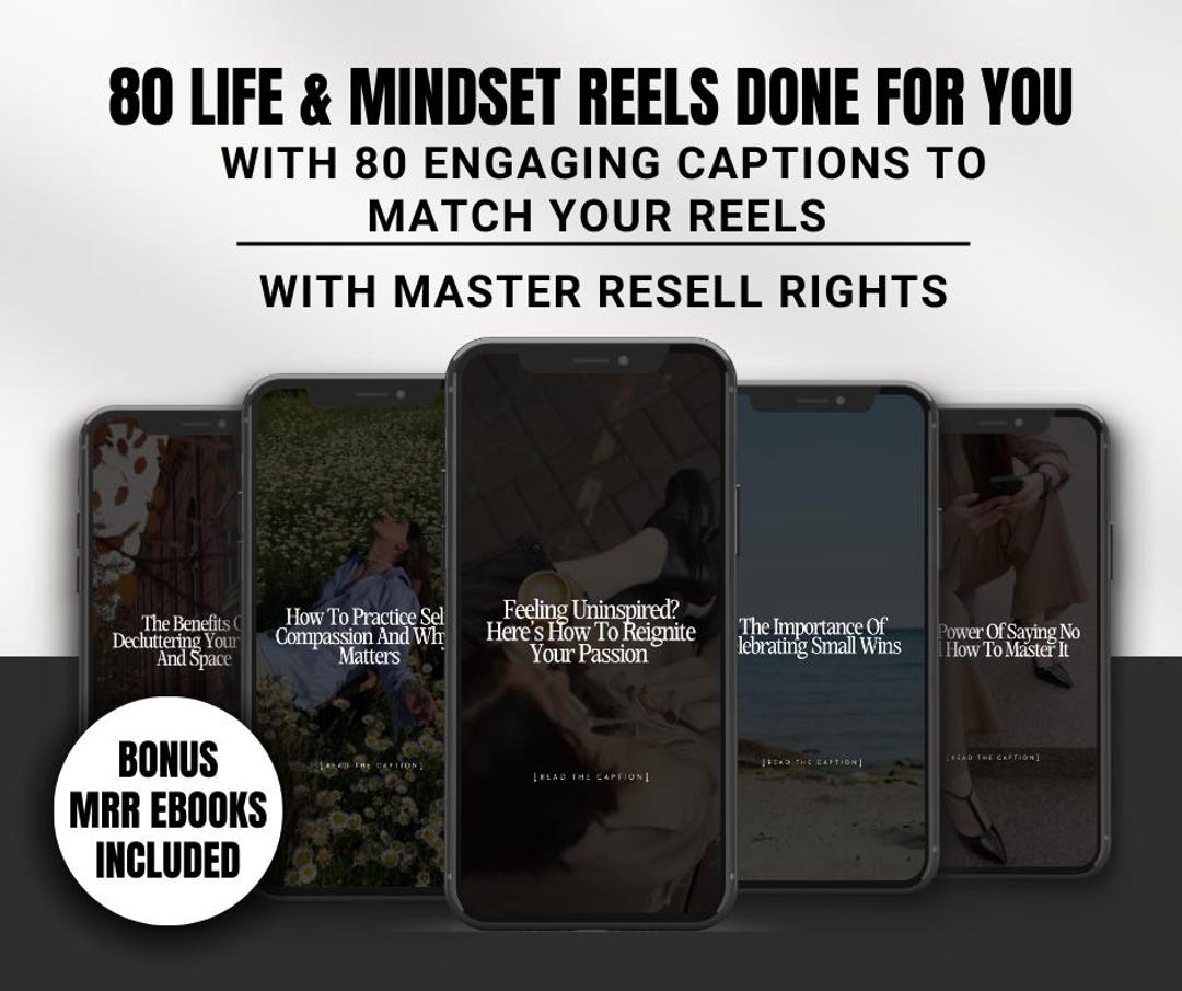 Life & Mindset Instagram Reels Bundle: 80 Captions, MRR Included - Etsy