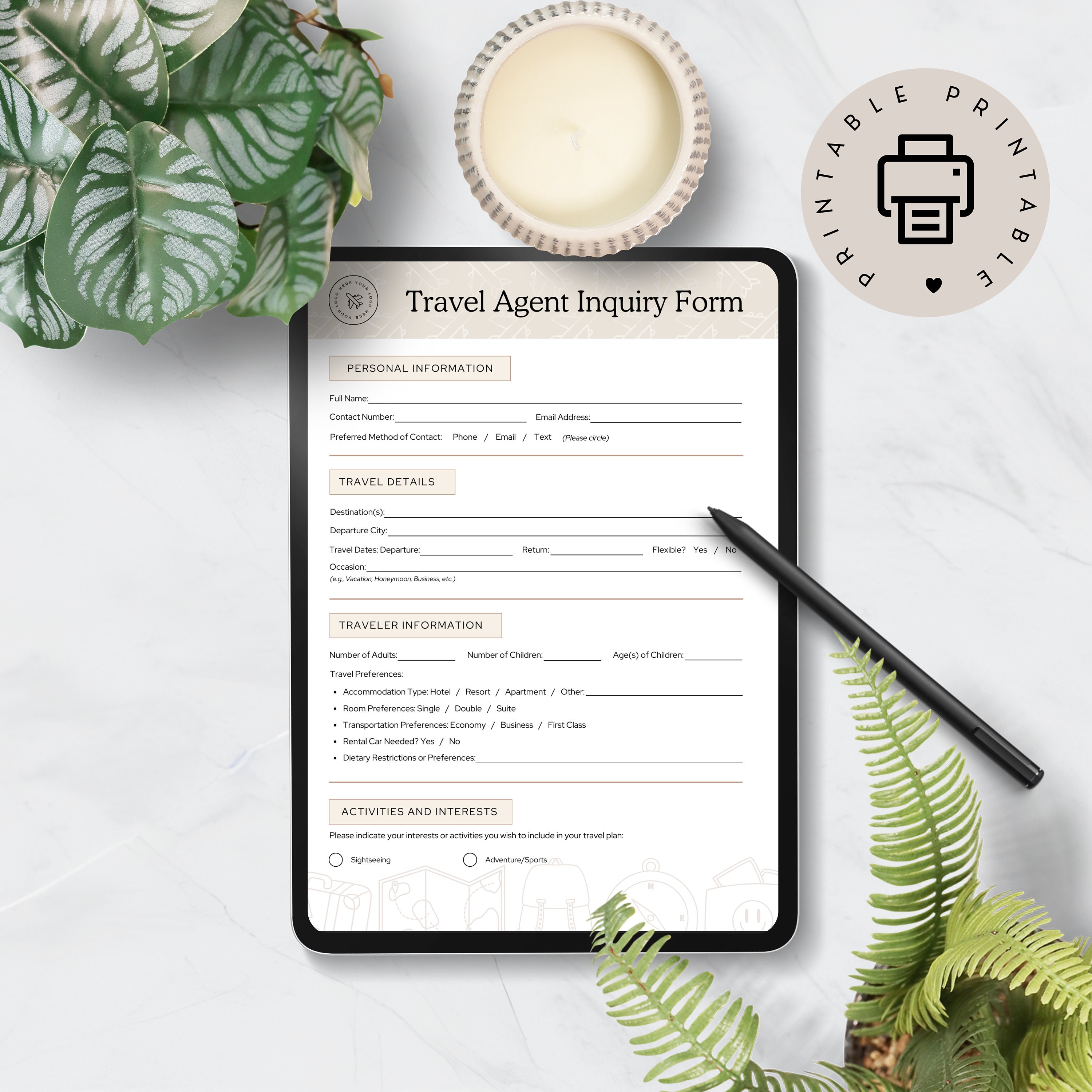 Travel Agent Inquiry Form Travel Agency Travel Business Form Travel ...