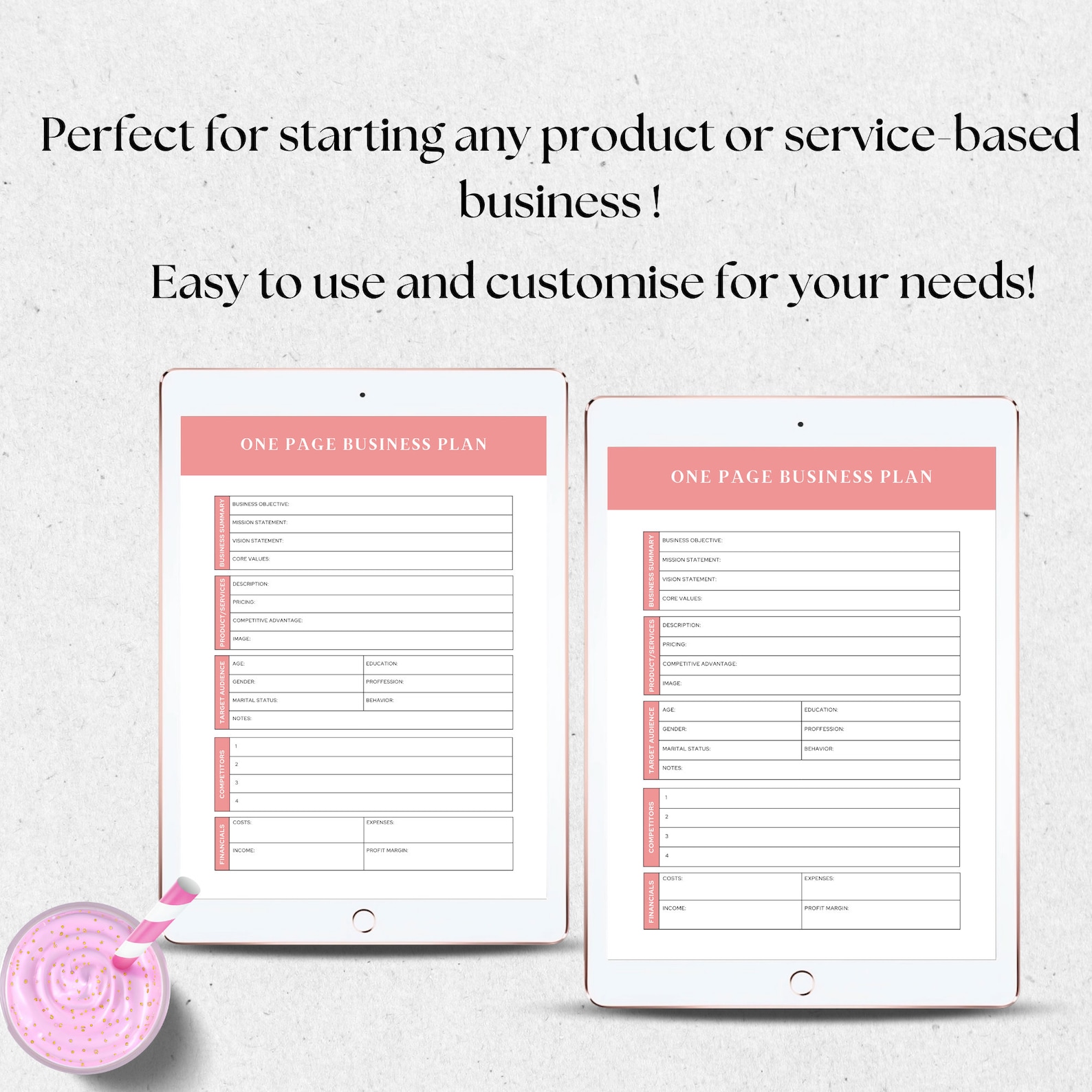 One Page Business Plan Template Business Planning Digital Download One Page Strategic Plan ...