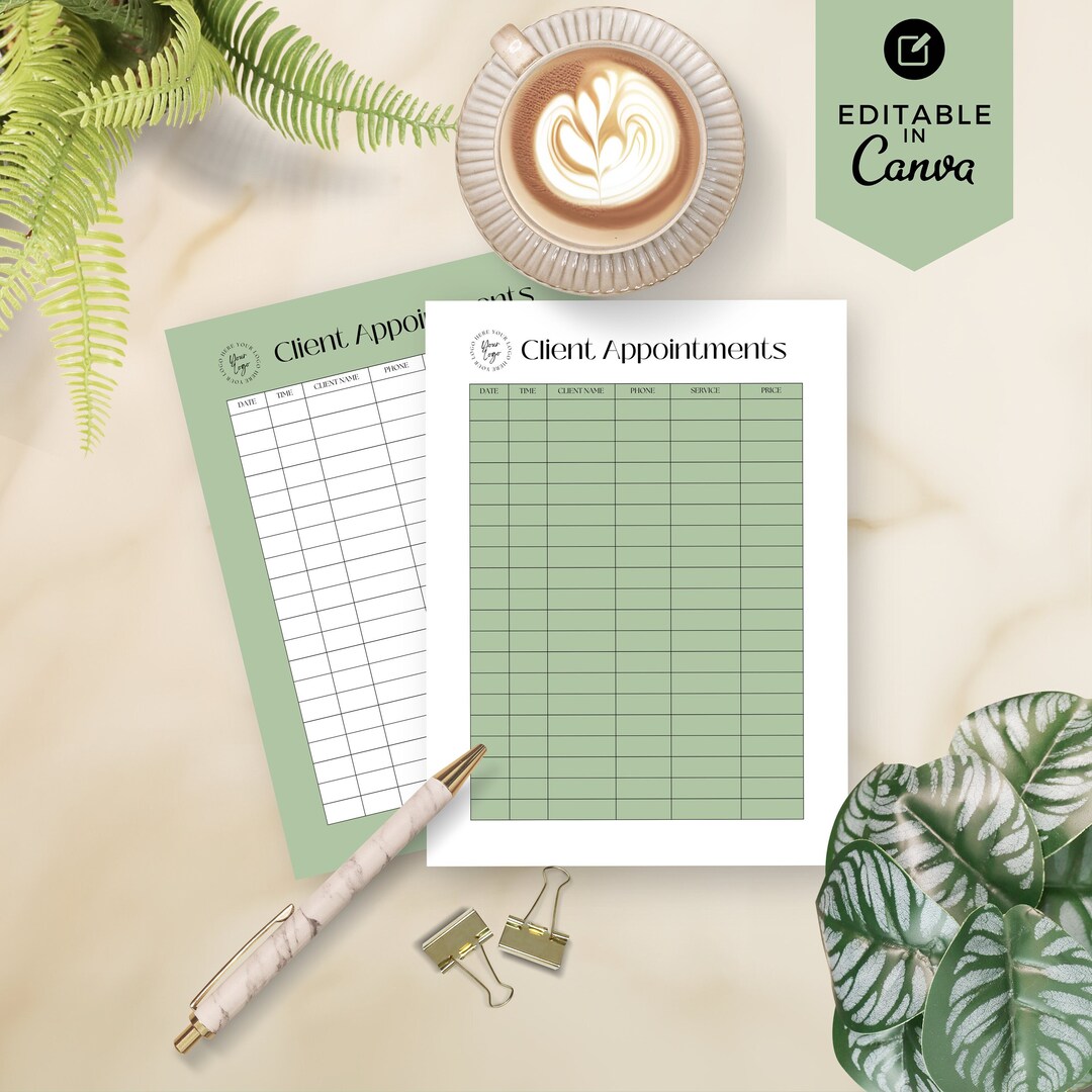 Printable Appointment Tracker Template | Client Log Template ...