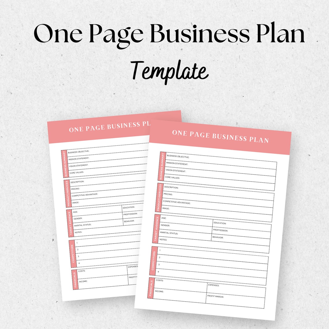 One Page Business Plan Template one Page Business Plan Business Plan ...