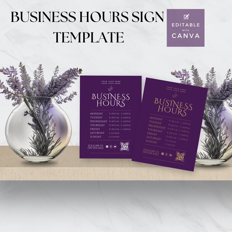 Business Hours Printable Sign | Storefront Hours | Hours of Operation ...