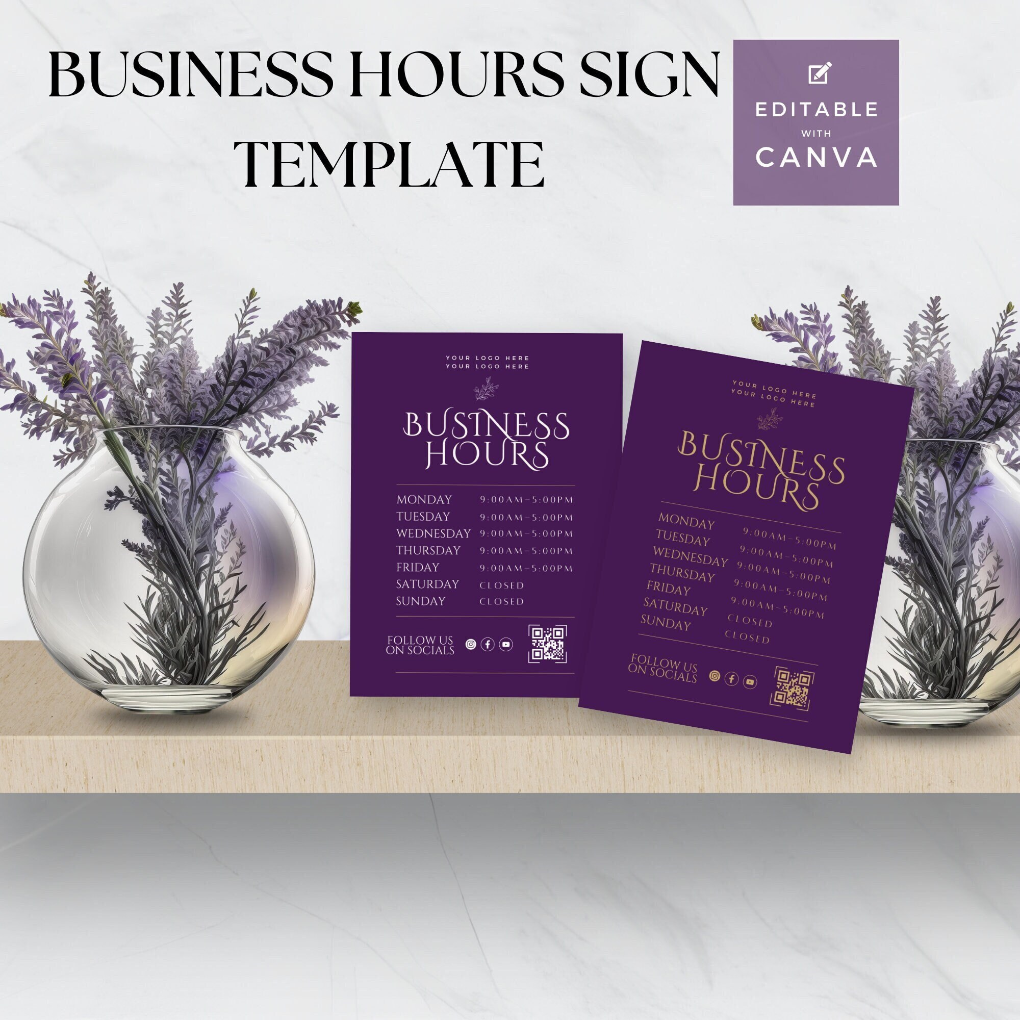 Business Hours Printable Sign | Storefront Hours | Hours of Operation ...