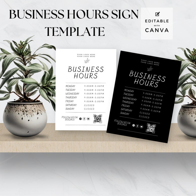 Business Hours Sign Printable |open Hours | Storefront Hours | Store ...