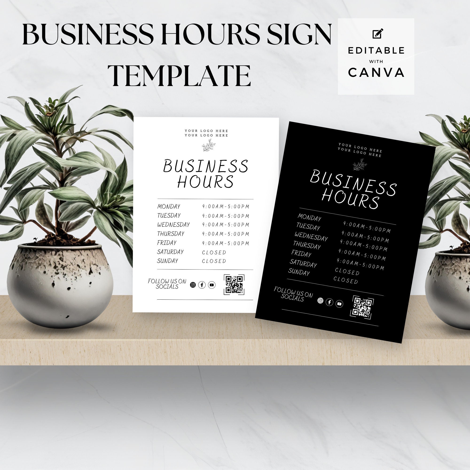 Business Hours Sign Printable |open Hours | Storefront Hours | Store ...