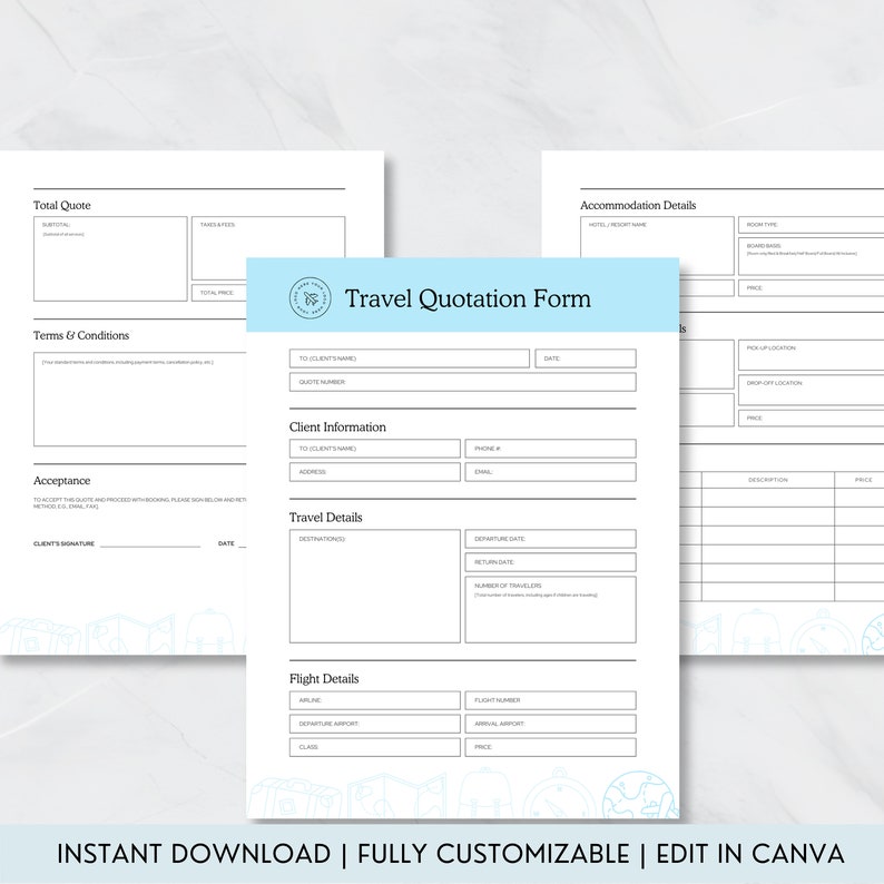 Travel Agent Quote Form | Canva Templates | Travelagent Template ...