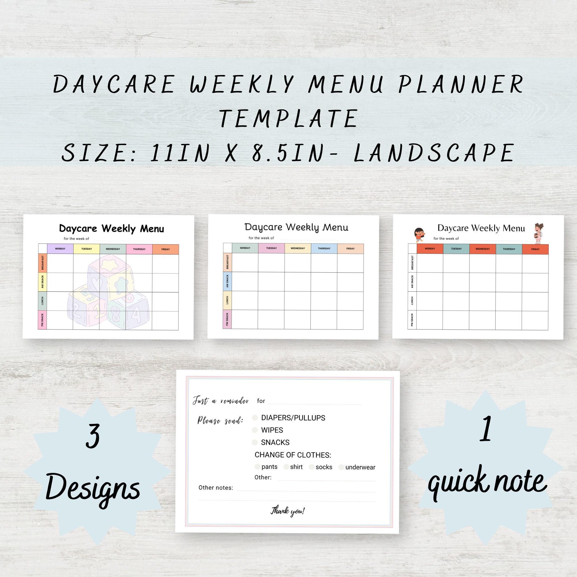 Daycare Meal Planner Preschool Menu Daycare Weekly Menu Daycare Meal ...