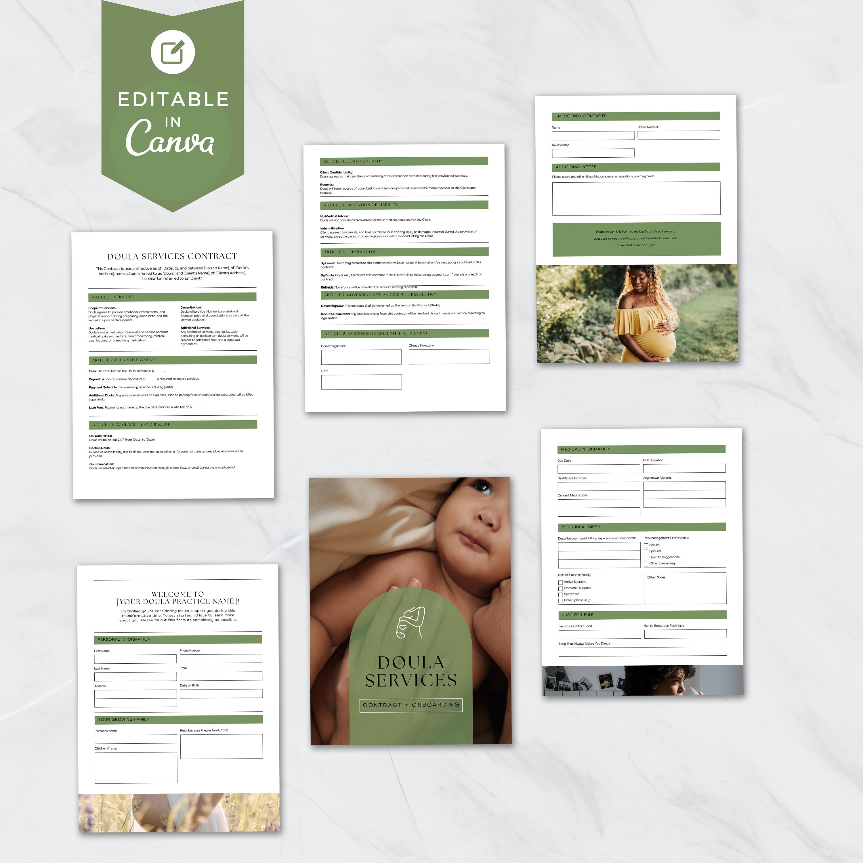Doula Client Intake Form Doula Business Paperwork Bundle Canva ...