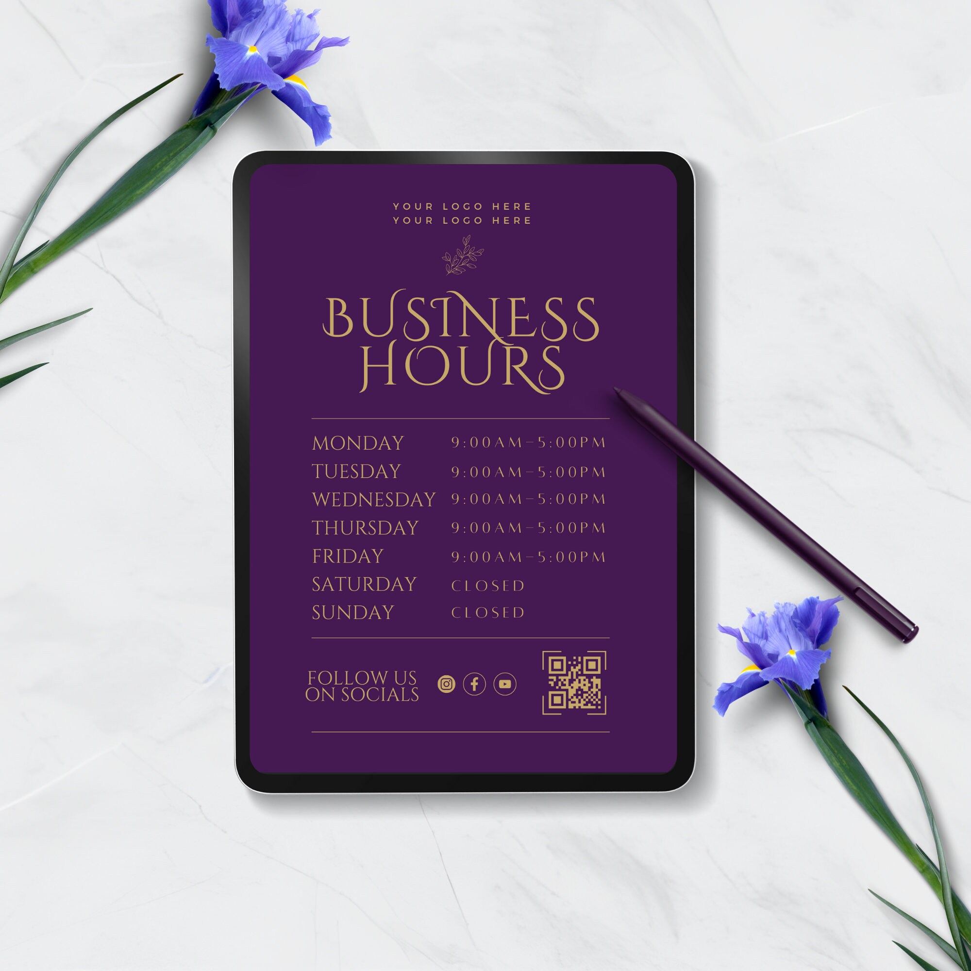 Business Hours Printable Sign | Storefront Hours | Hours of Operation ...
