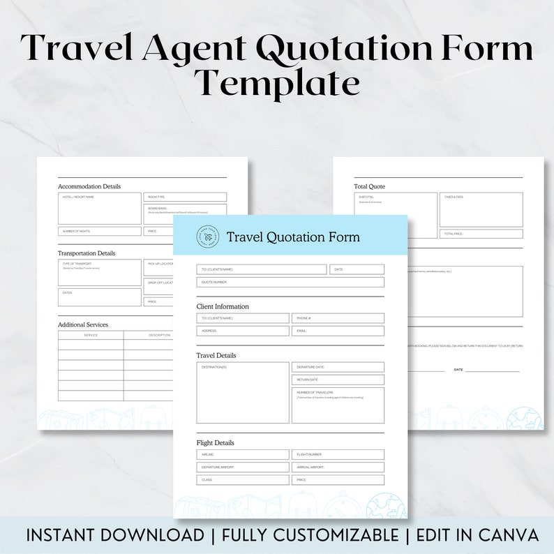 Travel Agent Quote Form | Canva Templates | Travelagent Template ...