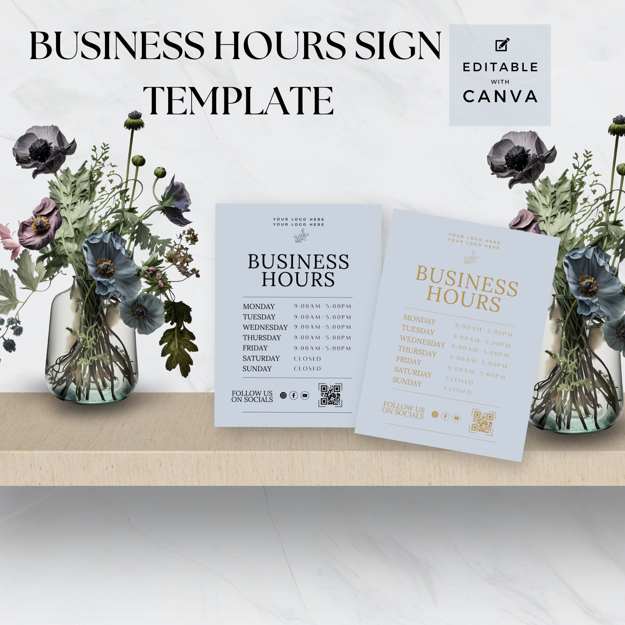 Store Hours Sign | Open Hours | Printable Store Hours Decal | Business ...