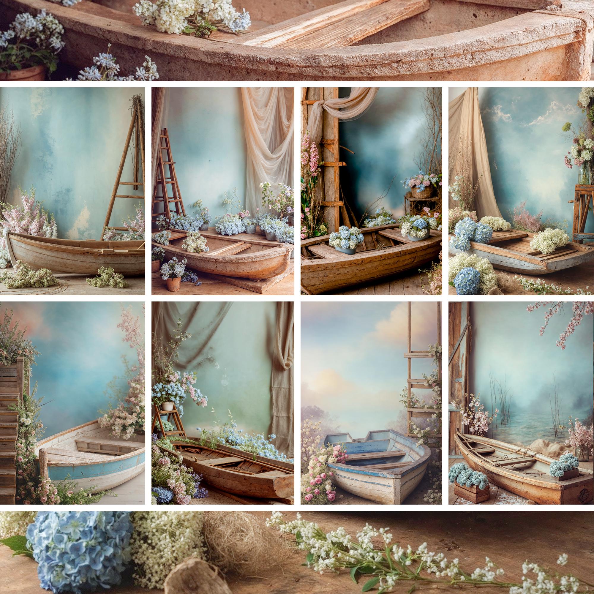 24 Rustic Boat Photography Backdrops – Floral Digital Backgrounds for ...