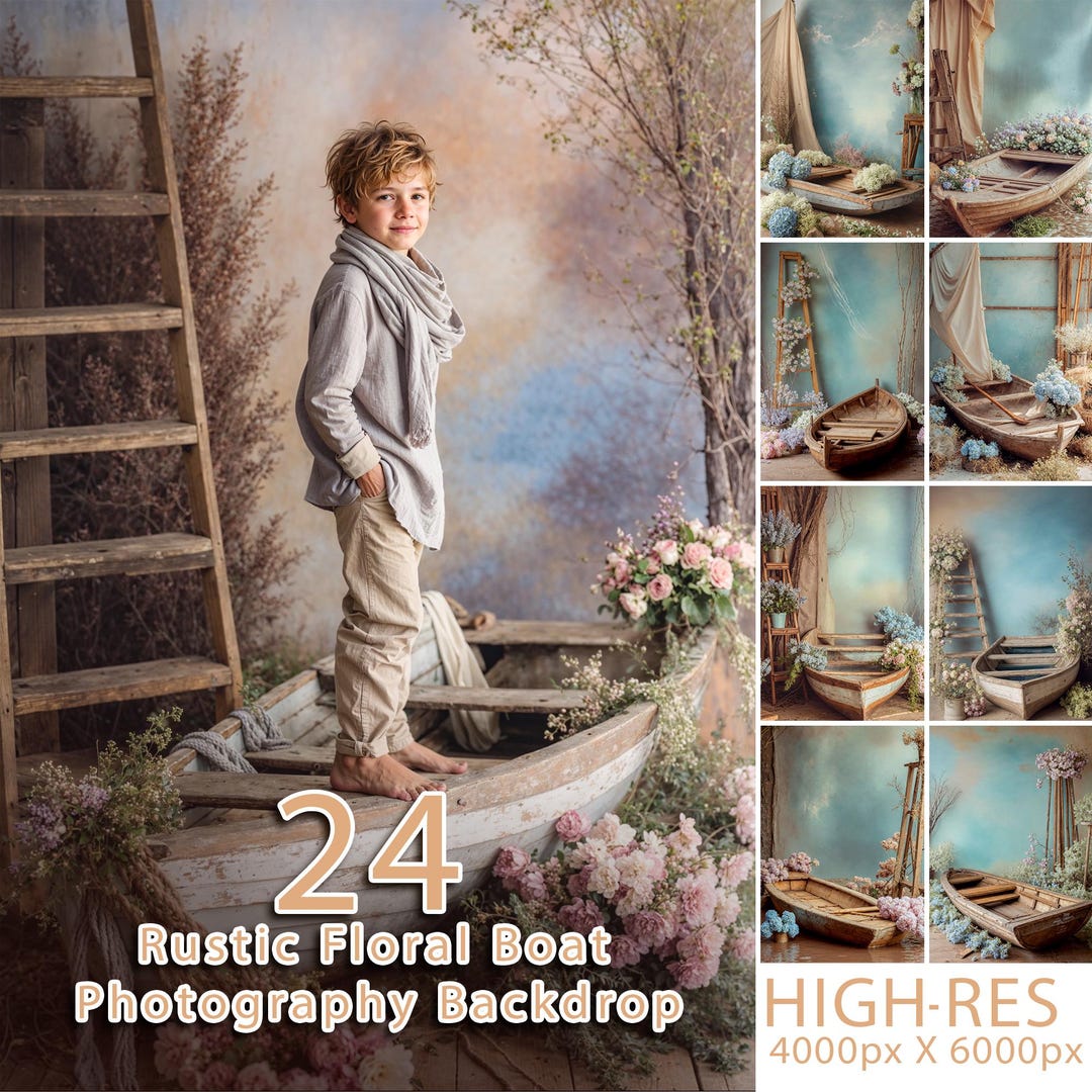 24 Rustic Boat Photography Backdrops – Floral Digital Backgrounds for ...