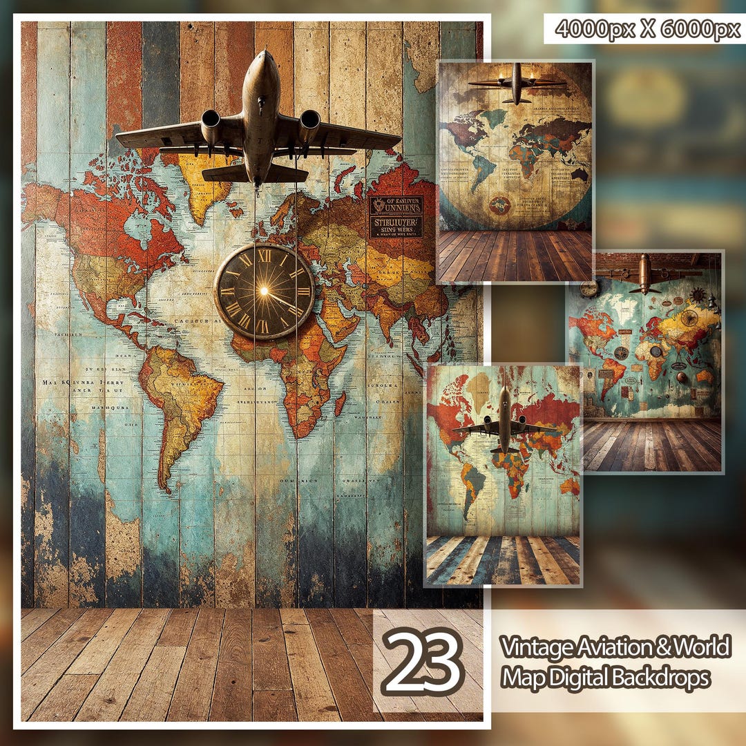 23 Vintage Aviation and World Map Digital Backdrops – Rustic Travel ...