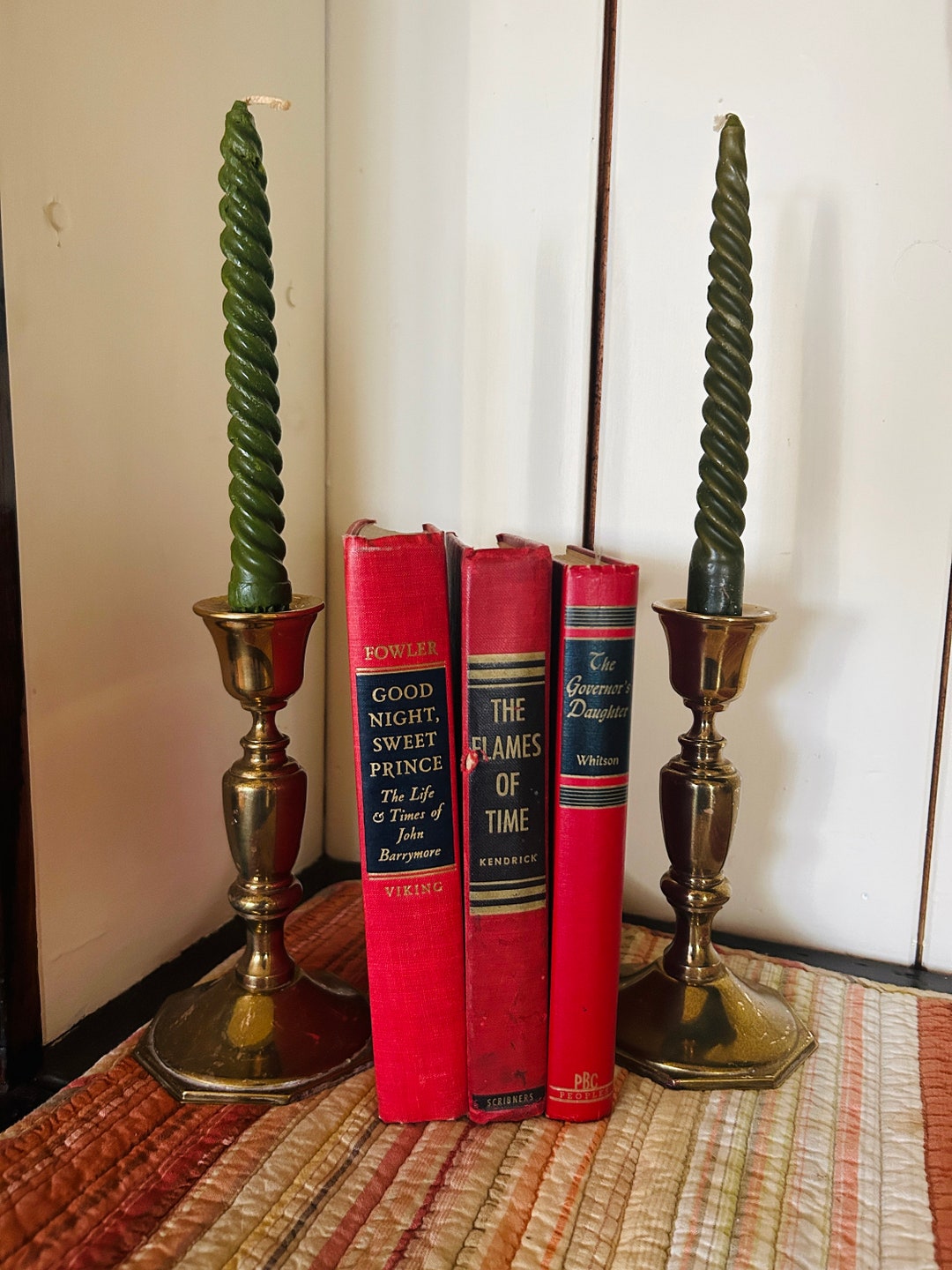 Vintage Candlestick Book Stack - Etsy