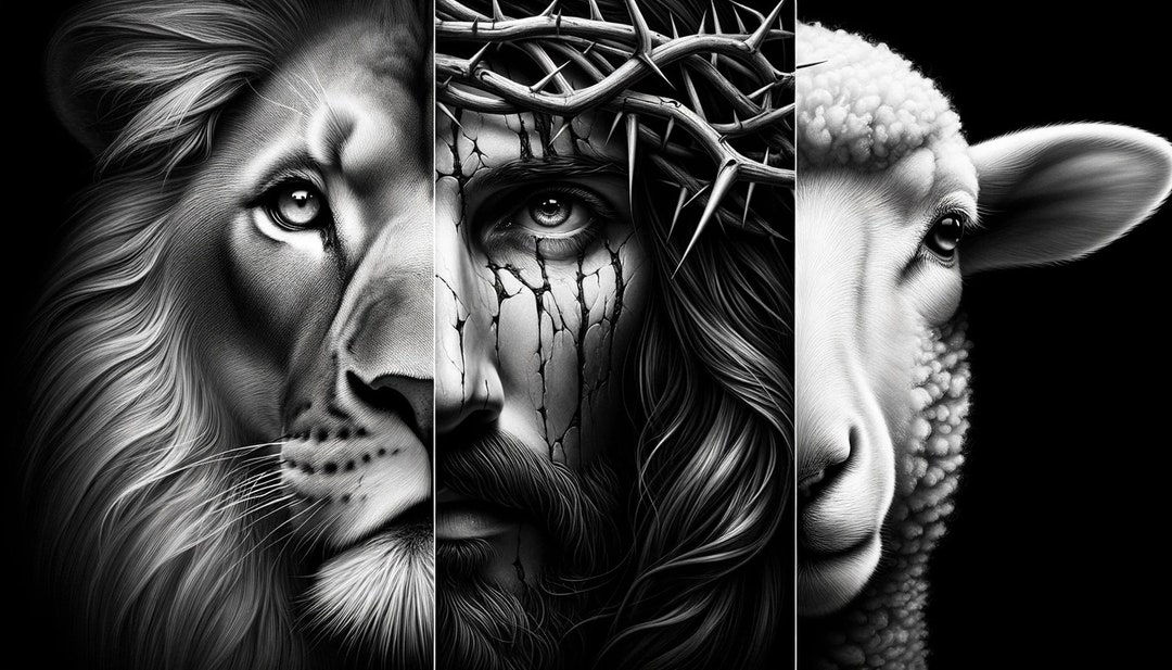 Jesus, the Lion and the Lamb - Downloadable Digital Art in Black and ...