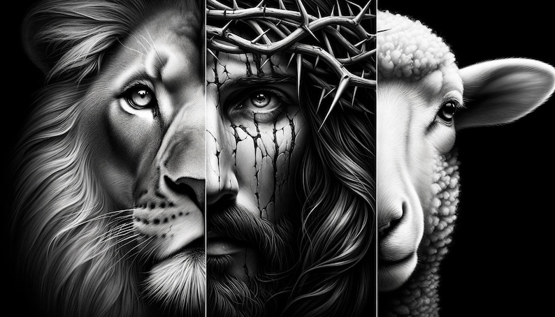 Jesus, the Lion and the Lamb Downloadable Digital Art in Black and ...