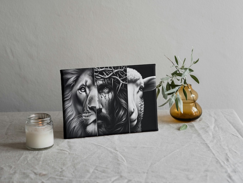 Jesus, the Lion and the Lamb Downloadable Digital Art in Black and ...