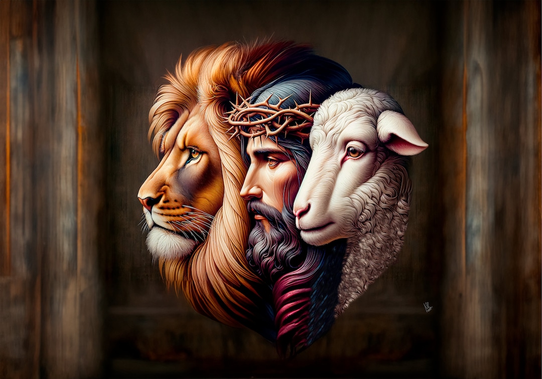 Jesus, the Lamb and the Lion: Jesus Oil Art, Jesus Wall Art, Digital ...
