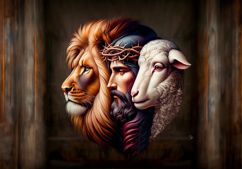 Jesus, the Lamb and the Lion: Jesus Oil Art, Jesus Wall Art, Christian ...