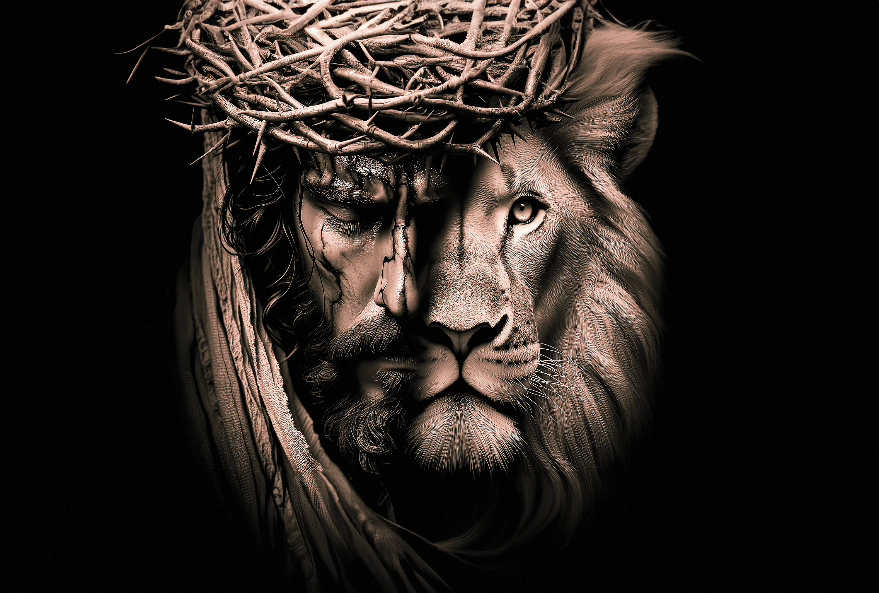Jesus and Lion - Downloadable Wall Art, Digital Oil Painting of Jesus ...