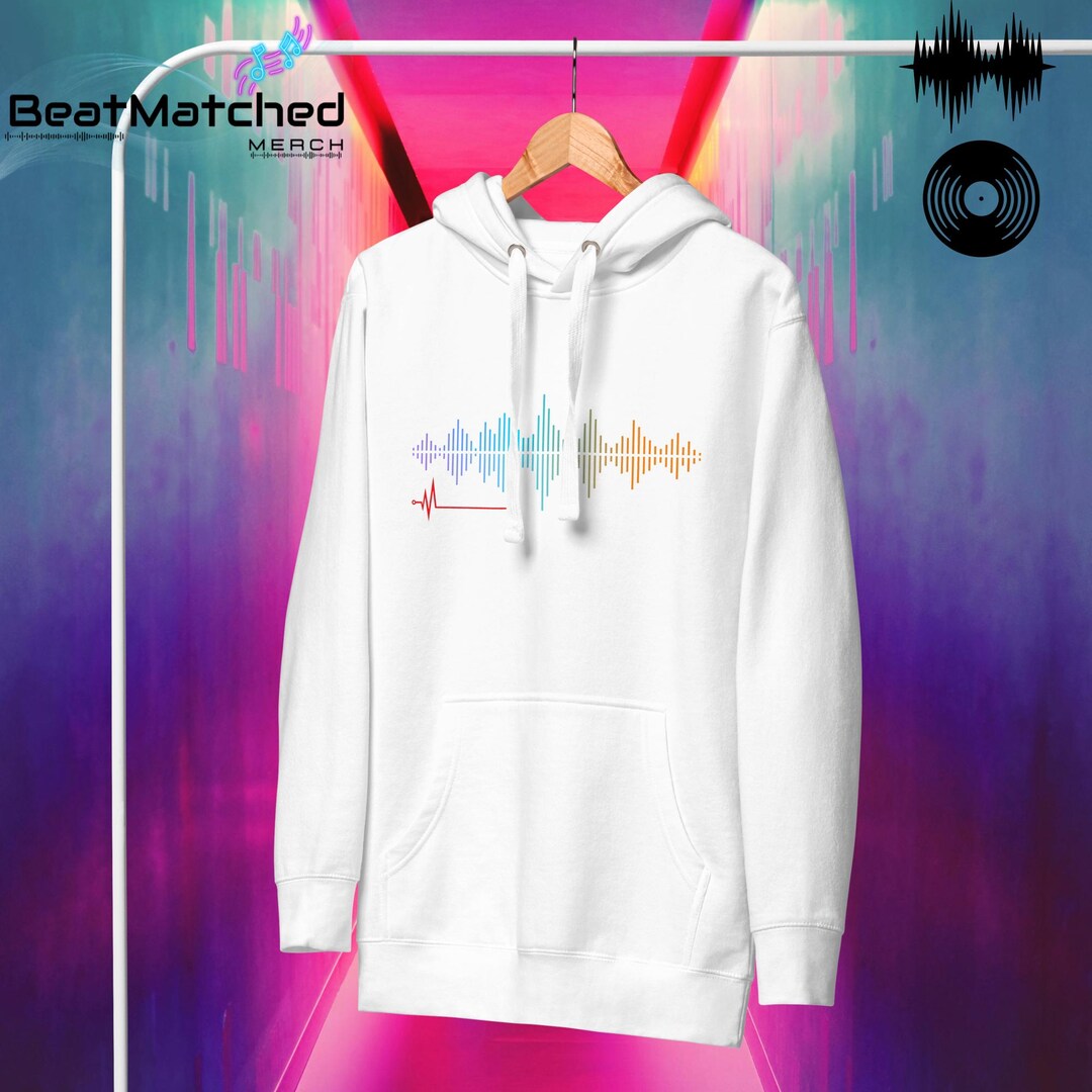 Premium Unisex DJ and Music Hoodie Soundwave Heartbeat Graphic, Cotton ...